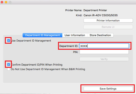 How to do I set the Printer Department ID on a Mac computer?