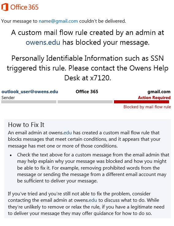 Why was my email returned to me (SSN Rejection)?